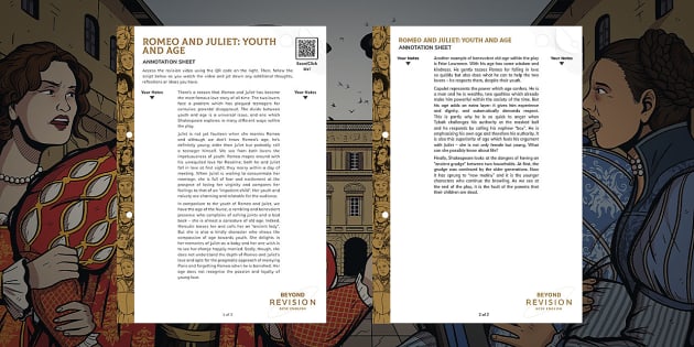 Romeo and Juliet: Themes - Youth and Age Annotation Sheet