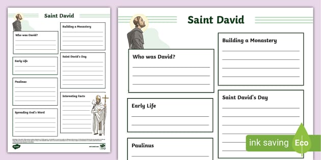 Saint David Fact File Template (professor feito) - Twinkl