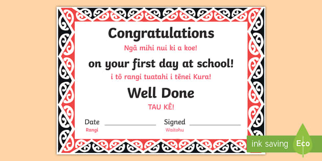 First Day at School Congratulations Certificate - Māori