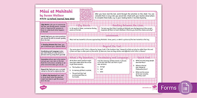 Level 2 June 2022 School Journal: Māui at Mahitahi (Article Comprehension)