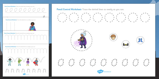 Superhero Themed Pencil Control Worksheets