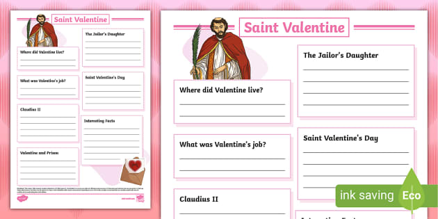 Saint Valentine Fact File Template (teacher made) - Twinkl