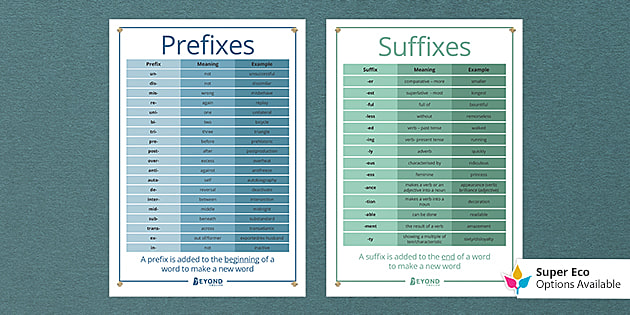 Prefix and Suffix Display Posters (teacher made)