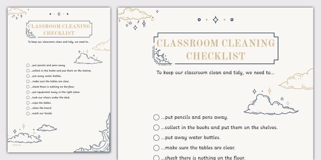 Celestial-Themed Classroom Cleaning Checklist (teacher made)