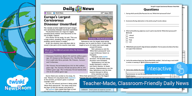 Daily NewsRoom Article: Europe's Largest Carnivorous Dinosaur