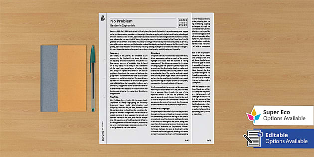 FREE! - No Problem Benjamin Zephaniah Poem Analysis Revision