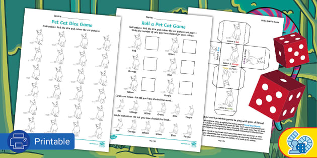 Pet Cat Dice Game - National Pet Month - Twinkl