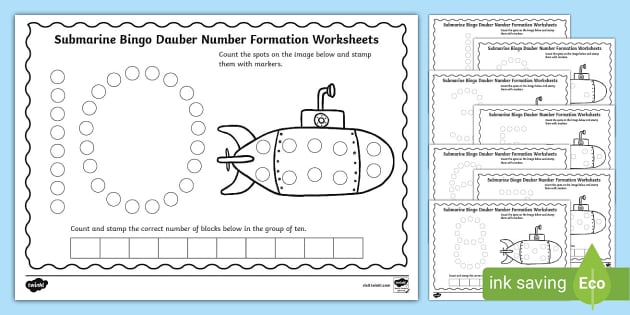 Submarine Bingo Dauber Number Formation Worksheets | Twinkl