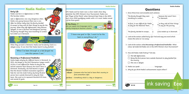 KS1 Nadia Nadim Differentiated Reading Comprehension