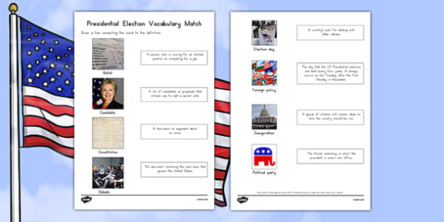 Presidential Election Word and Picture Matching Activity