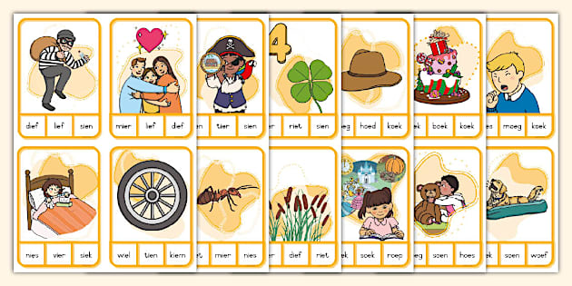 Graad 2 Klanke Wasgoedpennetjie Kaartjies ie en oe - Twinkl