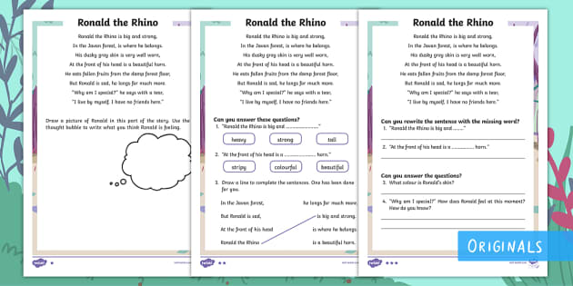 FREE! - Ronald the Rhino Differentiated Worksheet / Worksheets