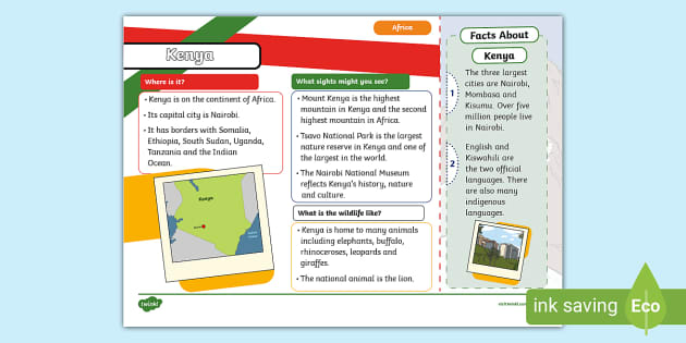 KS1 Kenya Fact File - Geography - KS1 (teacher made)