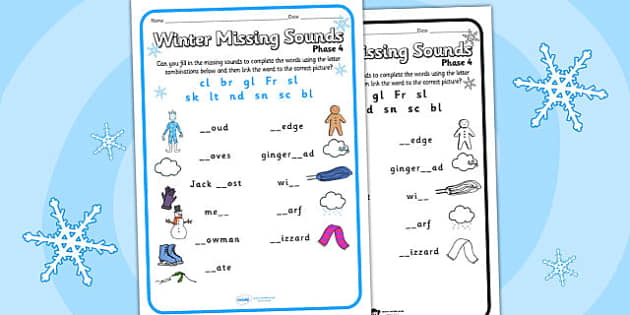 Winter Phase 4 Missing Blends Worksheet (teacher made)