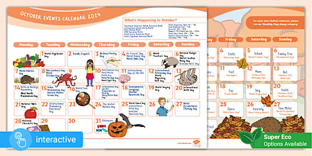 October Events and Play-Along Calendar Pack (2024) - Twinkl