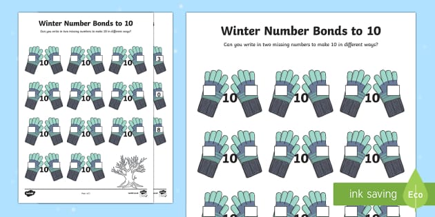 Winter Themed Number Bonds to 10 Worksheet / Worksheet