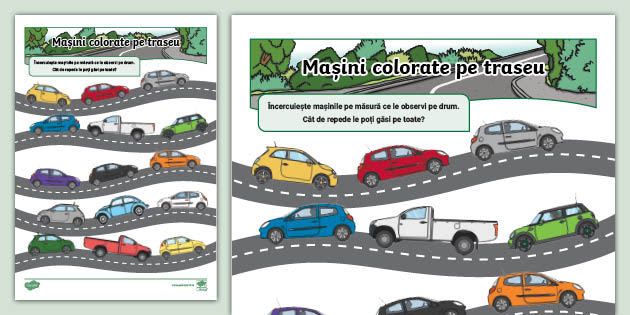 Mașini colorate pe traseu – Fișă de activitate - Twinkl
