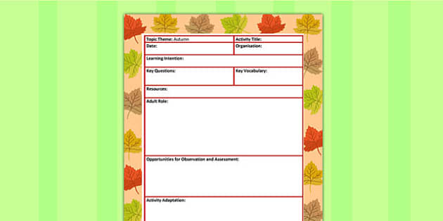 Autumn Themed Adult Led Focus Planning Template - Twinkl