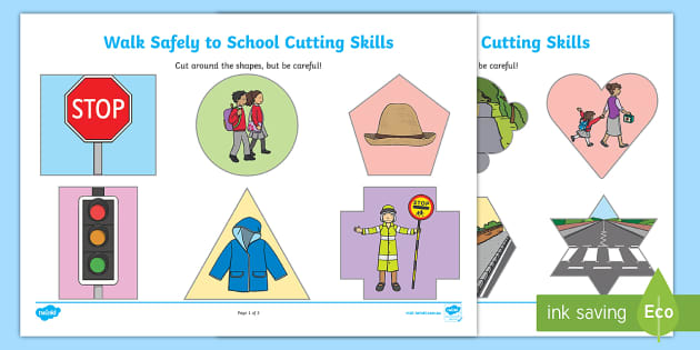 Walk Safely to School Day | Cutting Skills Worksheet