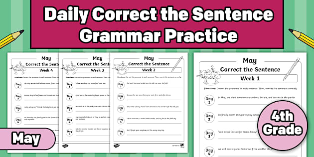 Fourth Grade May Daily Correct the Sentence Grammar Practice