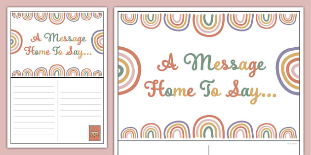 Muted Rainbow-Themed Message Home Postcards (teacher made)