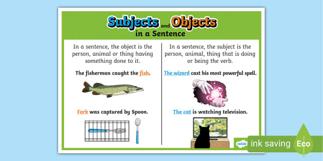 Subjects and Objects in a Sentence Poster (teacher made)