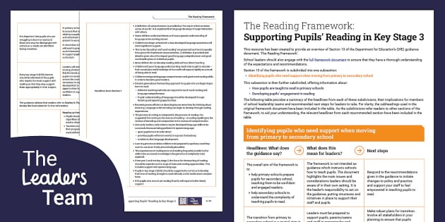 The Reading Framework: Supporting Pupils' Reading in KS3 The Reading Framework: Supporting Pupils' Reading in KS3