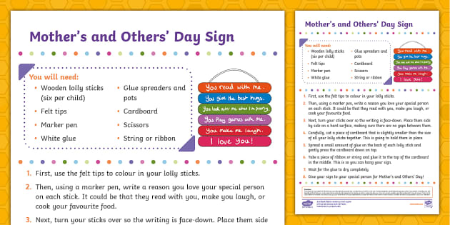 Mother's and Others' Day: Sign Craft Activity (teacher made)