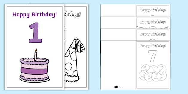 Coloring Birthday Cards Ages 1 to 12 (Teacher-Made) - Twinkl