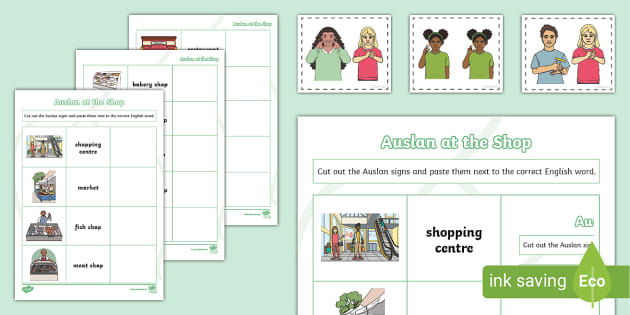 Auslan At the Shops Cut and Paste (teacher made) - Twinkl