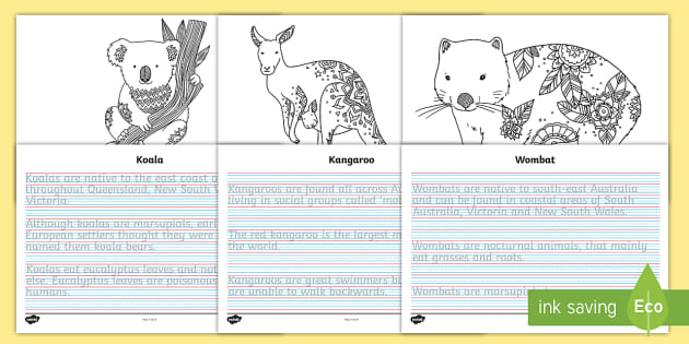 Year 1-2 Australian Animals Handwriting Examples to Copy PDF