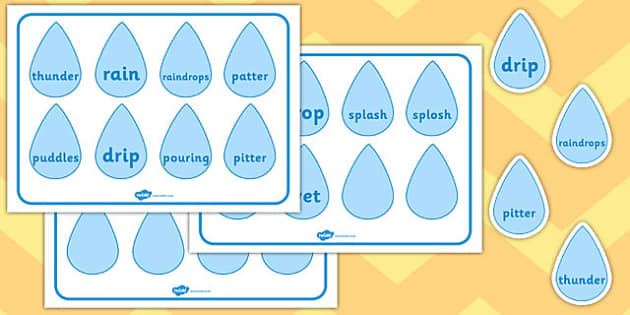 Raindrop Word Cards (teacher made)