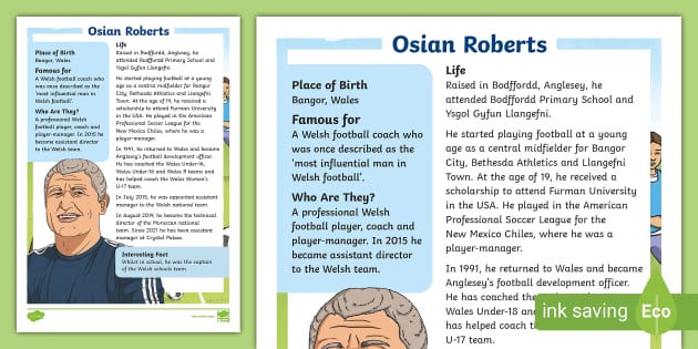 Osian Roberts Fact File (teacher made) - Twinkl