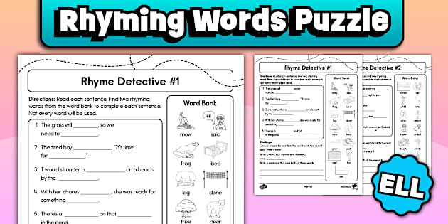Rhyme Detective | Solve the Sentence Puzzle Worksheets for ELL