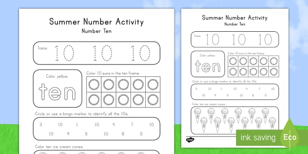 Summer Number Ten Worksheet / Worksheet