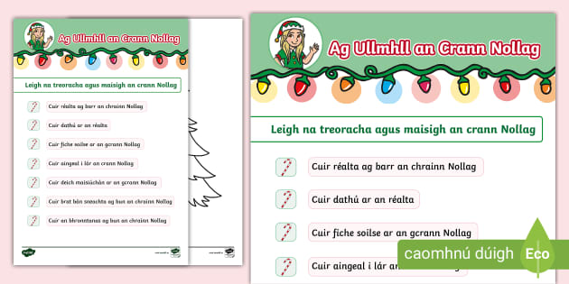 Editable Christmas Tree Decorating Comprehension Activity (Gaeilge).