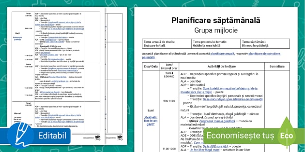 FREE! - Planificare săptămâna 1 grupa mijlocie Din nou la grădiniță