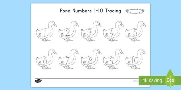 Pond Numbers 1-10 Tracing Worksheet / Worksheet - Twinkl