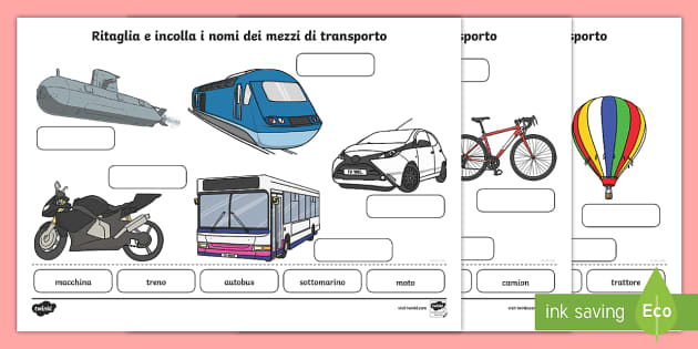 Ritaglia e incolla i nomi dei mezzi di trasporto Attività