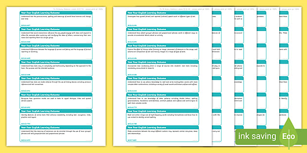 Australian Curriculum Year 4 Learning Outcomes Display Labels