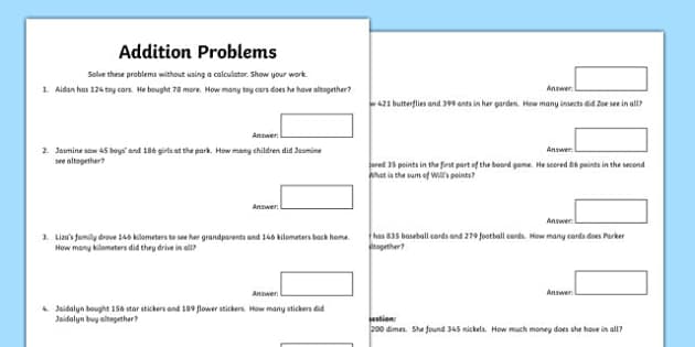 Addition Word Problems Worksheet Worksheet teacher Made 