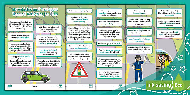 50 Vehicles and Transport Themed Activities for Kids