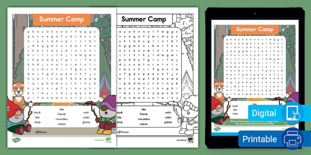 Summer Camp Word Search | Summer Camp | Twinkl USA