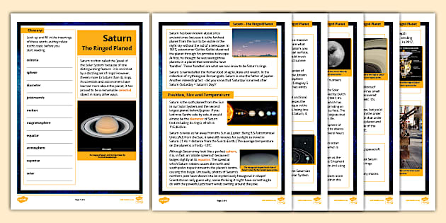 Saturn - The Ringed Planet Reading Comprehension - Twinkl