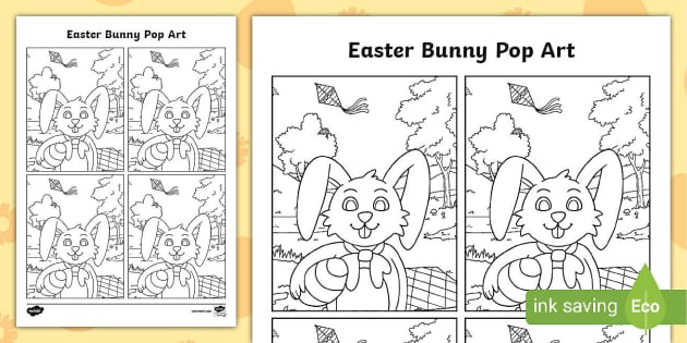Easter Bunny Pop Art Colouring Page (teacher made) - Twinkl