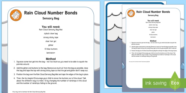 Rain Cloud Number Bonds to 10 Maths Activity Sensory Bag