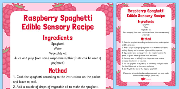 Raspberry Spaghetti Edible Sensory Recipe (teacher made)