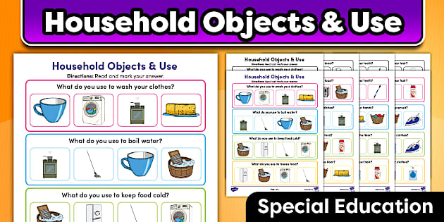 Household Objects & Use Choice Worksheets | Life Skills