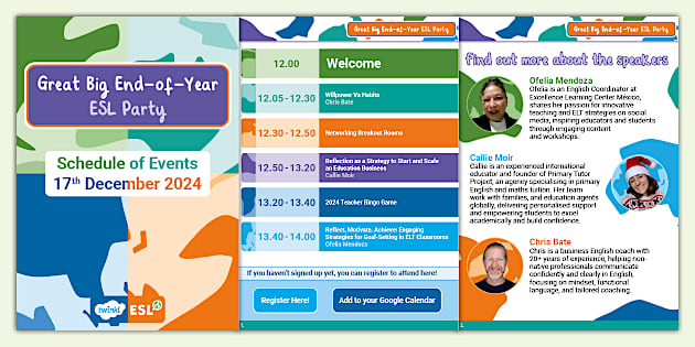 Great Big End-of-Year ESL Party Programme - Register to Attend