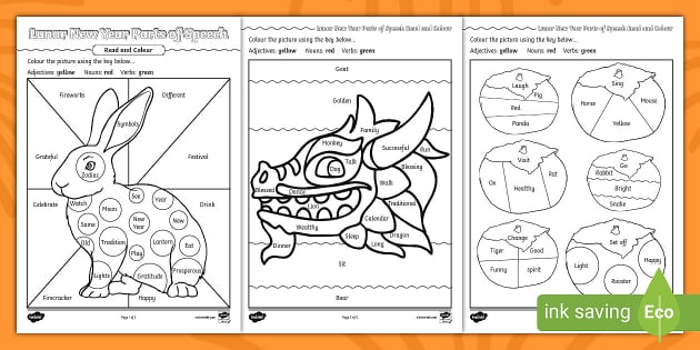 ESL Lunar New Year Parts of Speech Read and Colour - Twinkl